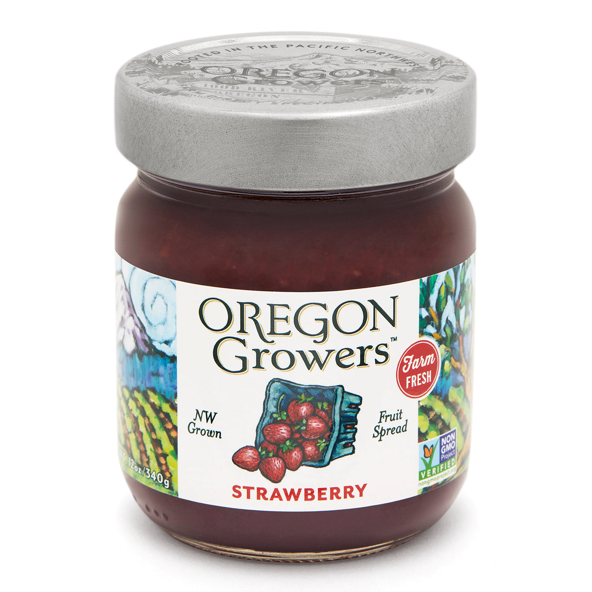 Close-up view (front side) of our Strawberry Jam in the 12 ounce jar ...